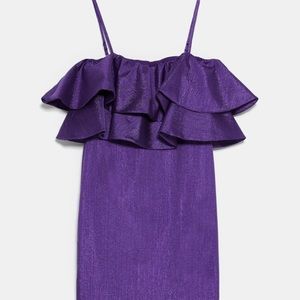 Zara | Dresses | Zara Purple Ruffled Dress With Metallic Thread | Poshmark